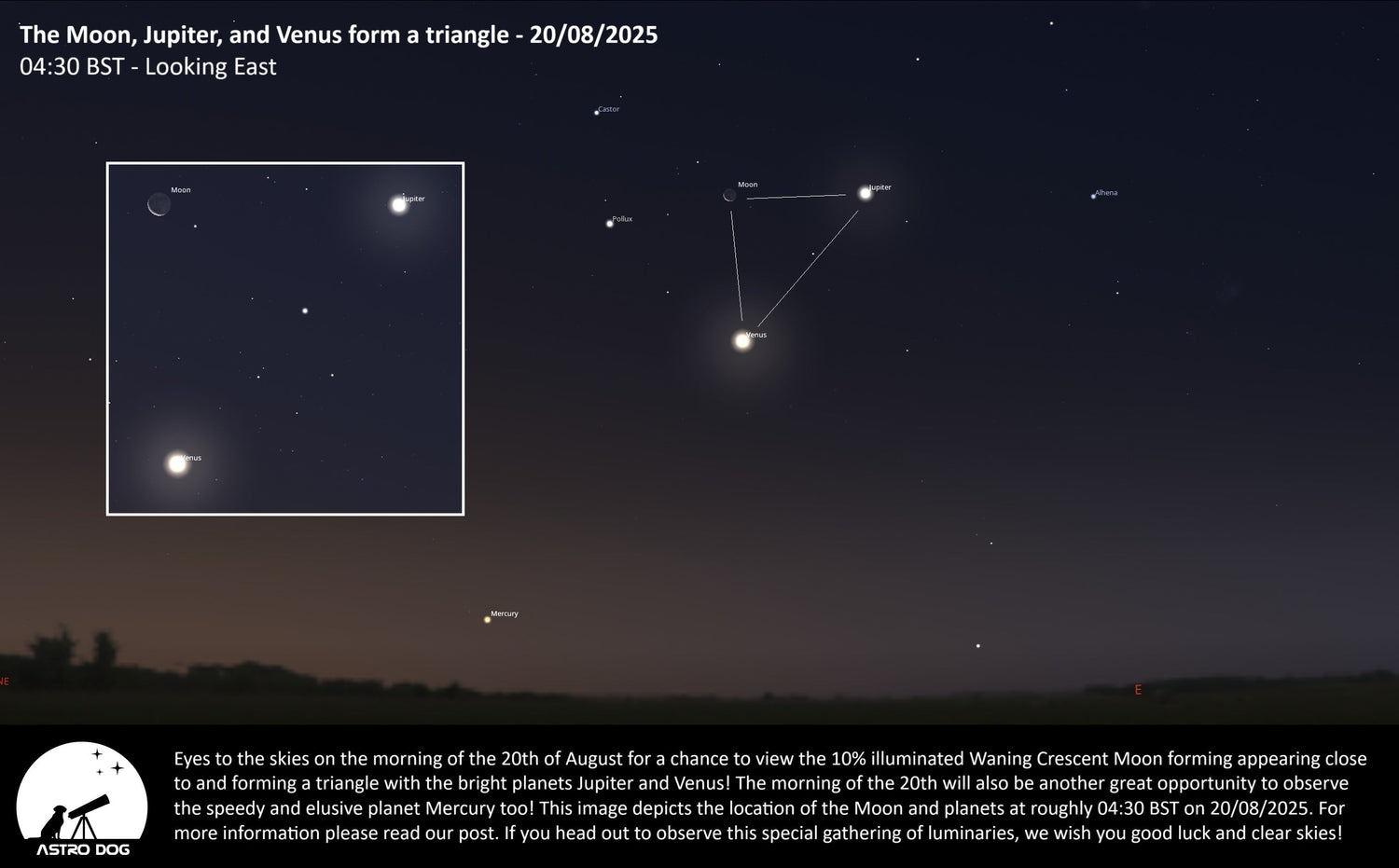 MOON FORMS A TRIANGLE JUPITER AND VENUS - 20/08/2025 – Astro Dog