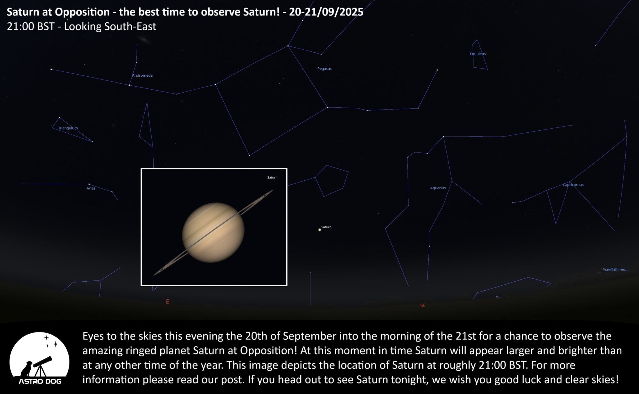 SATURN REACHES OPPOSITION TONIGHT! – 20/09/2025 – Astro Dog